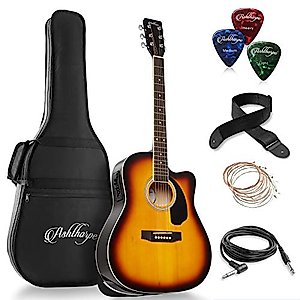 Ashthorpe Full-Size Dreadnought Cutaway Acoustic-Electric Guitar Bundle - Premium Tonewoods - Sunburst