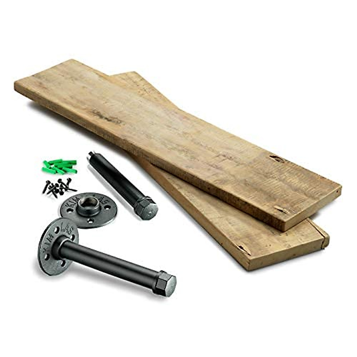 Rustic Farmhouse Reclaimed Wood Shelves | Barnwood Shelves | Set of 2 | 24 Inches (Genuine Salvaged/Reclaimed) | with Black Industrial Pipe Brackets | Made in USA (Ohio) | 24" x 1" x 6"