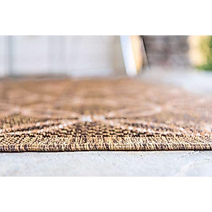Unique Loom Trellis Collection Area Rug-Geometric Border Design, Moroccan Inspired for Indoor/Outdoor Décor, 8 ft x 11 ft 4 in, Light Brown/Brown