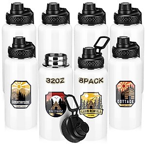 Raiten 8 Pcs 32oz Sublimation Blank Sports Water Bottle Bulk Stainless Steel Tumbler Vacuum Flask Double Layer Insulated with Wide Mouth Lid DIY Bottles for Gym, Hiking, Camping, Hot or Cold Drinks