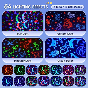 One Fire Kids Night Light Projector, 4 in1 Sound Machine Baby Night Light,Bluetooth Speaker Star Projector Night Light for Kids,4 Films 64 Light Modes Star Light Projector for Christmas Gifts for Kids