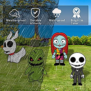 UUC 4PCS Christmas Outdoor Decorations Yard Signs Cute Large Christmas Yard Stake Signs with Jack Sally for Garden Lawn Party Prop Decor Outdoor Decor Party Supplies