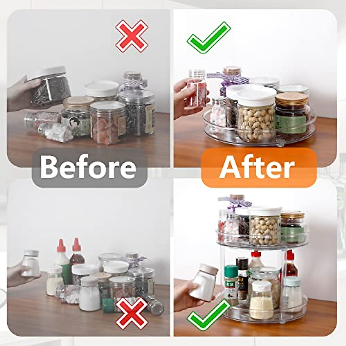 Clear Lazy Susan Organizer for Cabinet 2 Tier 360°Rotating 11 inches Lazy Susan Turntable Organizer Bins Bathroom Organizer Countertop Organization Storage Container for Kitchen, Pantry, Cupboard