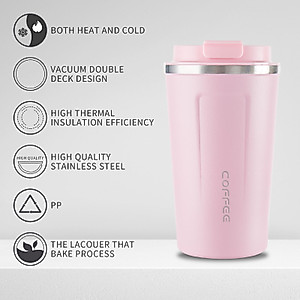 Stainless Steel Vacuum Insulated Travel Coffee Mug, Led Temperature Display Insulated Tumbler, Leak Proof With Lid Keeps Cold And Warm, Suitable For Coffee, Tea And Beer(Pink)