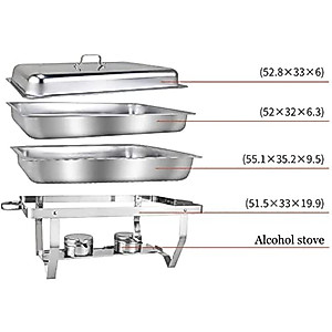 UZOURI Stainless Steel Chafing Dish, Chafing Dish Set Food Warmer Buffet, Stainless Steel Rectangular Full Size Pans for Wedding Graduation Events Parties,9L