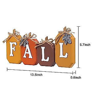 DEWBIN Fall Decorations for Home, Pumpkin Wood Sign with Fall Lettered for Fall Decor, Decorative Wooden Block Set Thanksgiving decor for Tables, Tiered Tray, Mantel, Thanksgiving