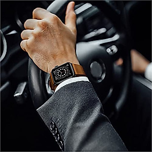 OUHENG Compatible with Apple Watch Band 49mm 45mm 44mm 42mm 41mm 40mm 38mm, Genuine Leather Bands Strap for iWatch Ultra SE2 SE Series 8 7 6 5 4 3 2 1 (Retro Brown/Black, 49mm 45mm 44mm 42mm)