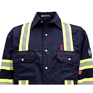 BOCOMAL FR Shirts Hi Vis/High Visibility Flame Resistant/Fire Retardant Shirt 7.5oz Navy FR Shirts for Men