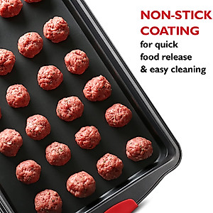 Eatex Baking Sheet, 6PC Cookie Sheet Set with Silicone Handles, Nonstick Steel Baking Pan, Durable Baking Sheets for Oven, BPA Free Baking Pans Set, Cookie Sheets for Baking Set – Black Bakeware