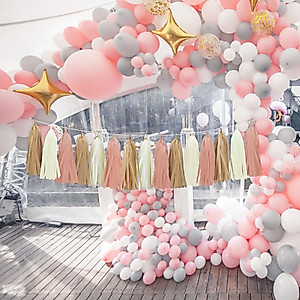 Aonor Retro Pink Tassel Garland for Boho Baby Shower Decorations Blush Bridal Shower Birthday Decorations 15PCS