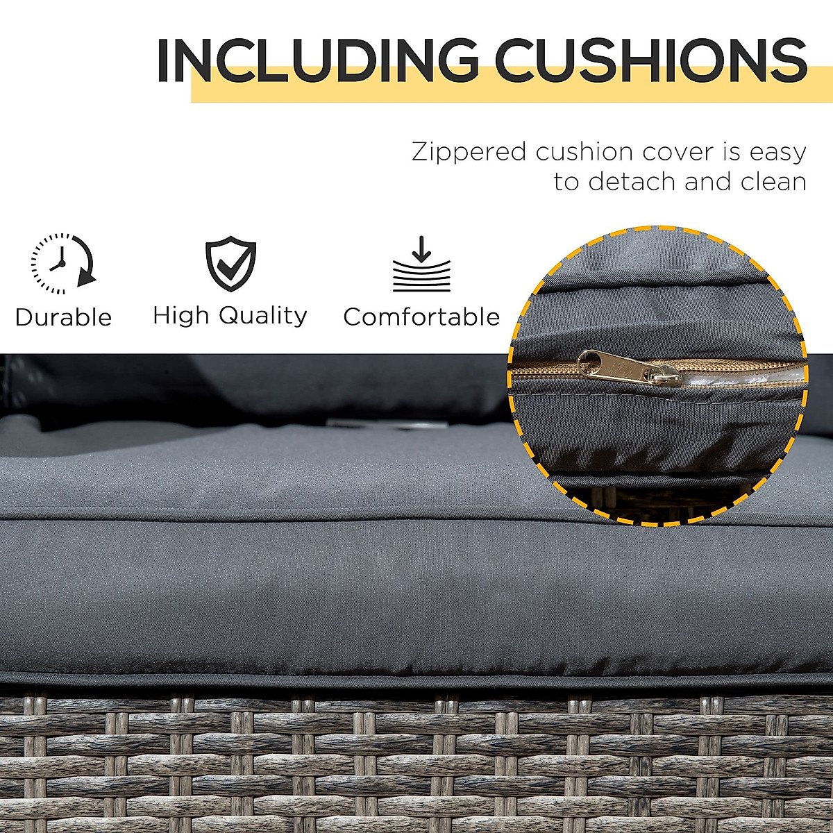 Outsunny 3 Pieces Wicker Outdoor Bistro Set, Rattan Patio Furniture Set with Glass Coffee Table and Swivel Porch Chairs for Backyard, Balcony, Garden, Gray