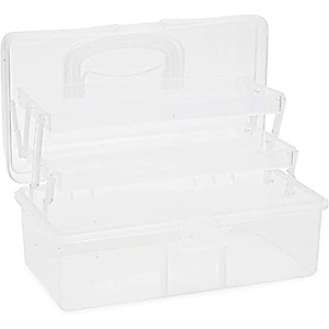 Art and Craft Supply Case, Clear Storage Art Tool Box, Organizer with 2 Trays (9 x 5 x 4.25 in)