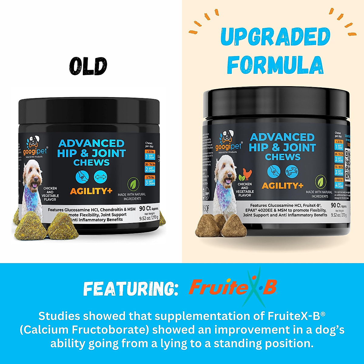 Googipet Hip and Joint Supplement for Dogs - Glucosamine for Dogs – Soft Chews w/Green Lipped Mussels for Dogs, Turmeric for Dog Arthritis & Mobility for All Ages & Breeds