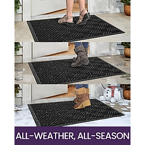 DEXI Door Mat Heavy Duty Outdoor Indoor Doormat, Stain and Fade Resistant, Non Slip Front Door Mats, Patio Entryway Floor Mat, 17"x29", Checkered Black