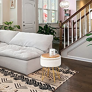 Cpintltr Footrest Footstools Round Velvet Ottoman with Storage Space Soft Vanity Chair with Memory Foam Seat Small Side Table Hallway Step Stool 4 Gold Metal Legs with Adjustable Footings Champagne