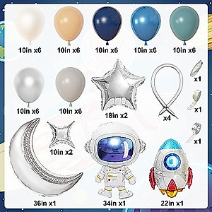 First Trip Around the Sun Birthday Decorations- 74pcs Outer Space Balloon Garland Kit with Banner Cake Topper Astronaut Foil Balloons for Boy 1st First Birthday Baby Shower Space Galaxy Party Supplies