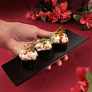 BambooMN 6 Piece, 2 Sets of 7" Reusable, Eco-Friendly, Carbonized Brown Bamboo Sushi Serving Plates/Trays: Chopsticks, and Soy Sauce Dishes Included!