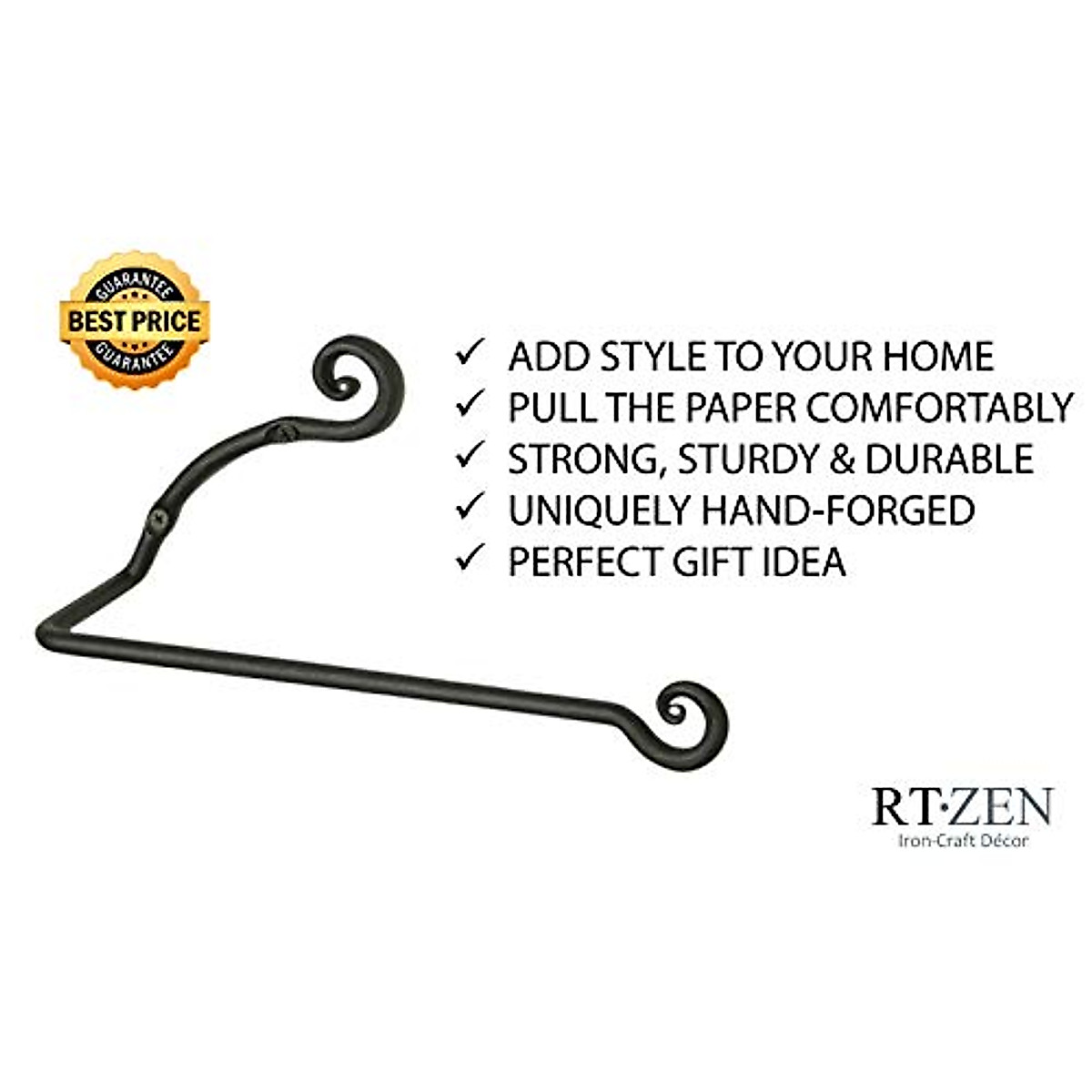 Wall Paper Towel Holder | Black Decorative Wrought Iron Hanger | Wall Mount Fancy Paper Dispenser | Rod Metal Durable & Sturdy | Handmade Crafted by RTZEN-Décor