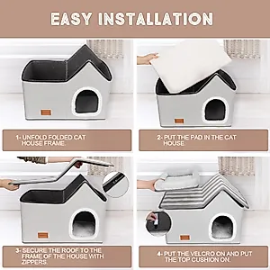 Topmart Cat House with Cat Bed,Large Cat Houses for Indoor Cats Condo,2-in-1 Cat Condo Pet Bed for Kitten and Small Cat, Grey