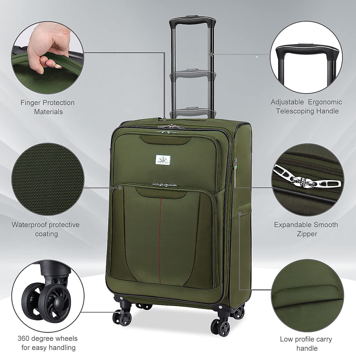 Verdi Softside Expandable Luggage with Spinner Wheels, color, 2-Piece Suitcase Set (20/24) olive