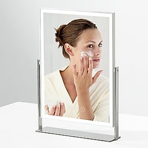 NEZZOE Makeup Mirror with Lights, 14 inch Vanity Mirror with 104 LED Lights, Plug in Table Mirror, Rectangular Desk Mirror with Metal Stand Base