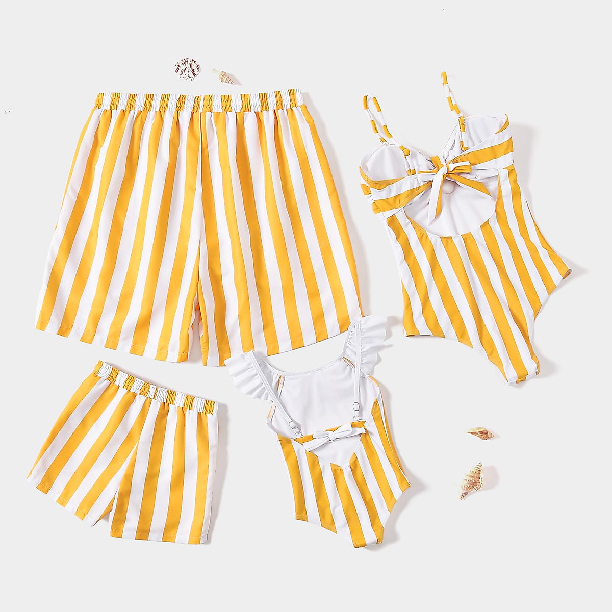 IFFEI Family Matching Swimsuits Mens Swim Trunks Striped Bathing Suit Hollow Out Mommy and Me Swimwear Beachwear Yellow Men: M