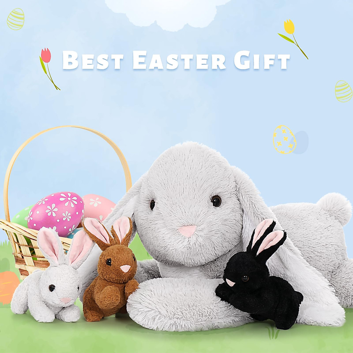 BENINY 4Pcs Bunny Stuffed Animal - 24"" Large Stuffed Bunny Rabbit Plush Toy Gifts for Kids - Cuddly Mommy Bunny Surprise with 3 Small Bunnies