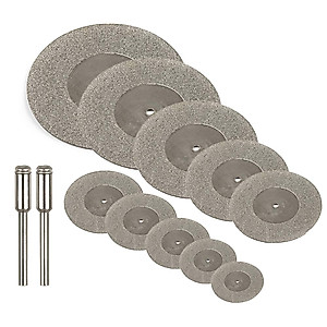 Yakamoz 10Pcs Assorted Small Diamond Cutting Wheel with Mandrel Cutoff Disc Blades Rotary Cutter Tool Kit for Metal Stone Tile, 16mm - 60mm Cutting Dia.