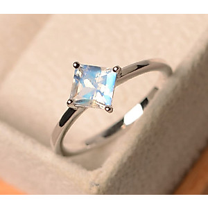 Awmnjtmgpw 925 Sterling Silver Moonstone Ring Cut Cubic Zircon Blue Topaz Women's Wedding Engagement Ring Size 6-10 (Size 10)