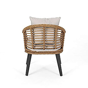 Becky Indoor Wicker Club Chairs with Cushions (Set of 2), Light Brown and Beige