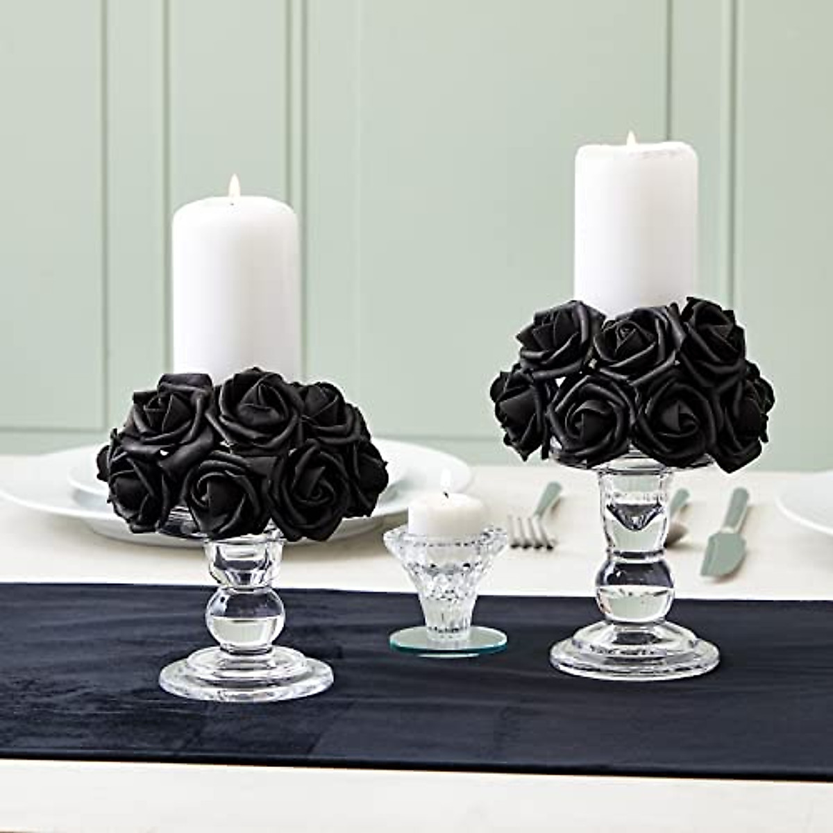 200 Pack Black Roses Artificial Flowers for Decoration, Stemless Fake Foam Rose Heads for Bridal Shower, Wedding (2 Inches)