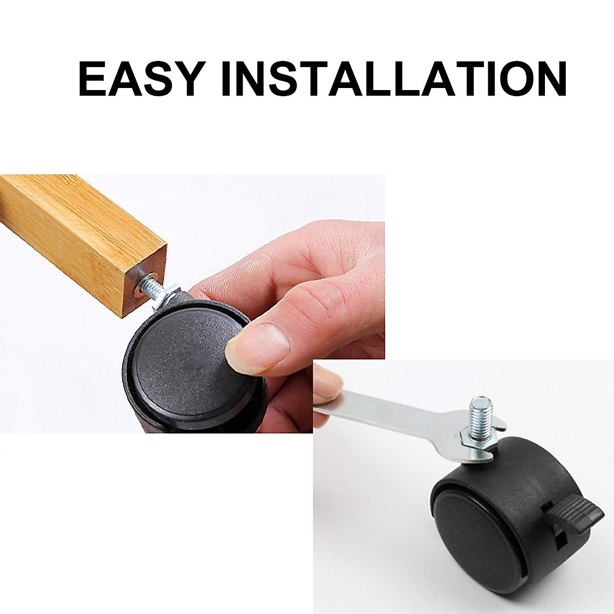 AAGUT 2" Swivel Stem Casters with Locking Brake Threaded 1/4" - 20 x 1 for Furniture and Shelves, Black Replacement Castors, Pack of 4