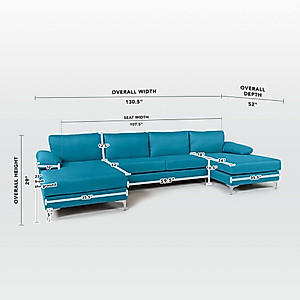 Casa Andrea Milano Modern Large Linen Fabric U-Shape Sectional Sofa, Double Extra Wide Chaise Lounge Couch