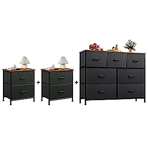 WLIVE 2-Drawer Nightstand and 7-Drawer Dresser Set, Fabric Storage Tower for Bedroom, Hallway, Nursery, Closets, Tall Chest Organizer Unit with Textured Print Fabric Bins, Steel Frame