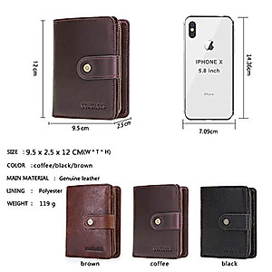 Contacts Genuine Leather Womens Coin Card Holder Zipper Clutch Purse Wallet (Dark Coffee)