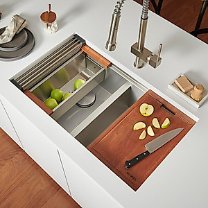 Ruvati 33-inch Workstation 60/40 Double Bowl Undermount 16 Gauge Stainless Steel Ledge Kitchen Sink - RVH8356