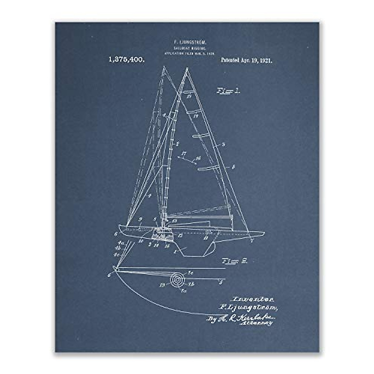 Sailboat Patent Wall Decor - Set of 6 (8x10) sailing art prints
