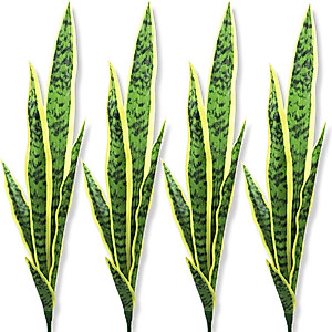 Bird Fiy Artificial Snake Plants 30" Faux Agave Fake Sansevieria Artificial Silk Plant for Home Garden Office Store Decoration 4 Pcs (Yellow)