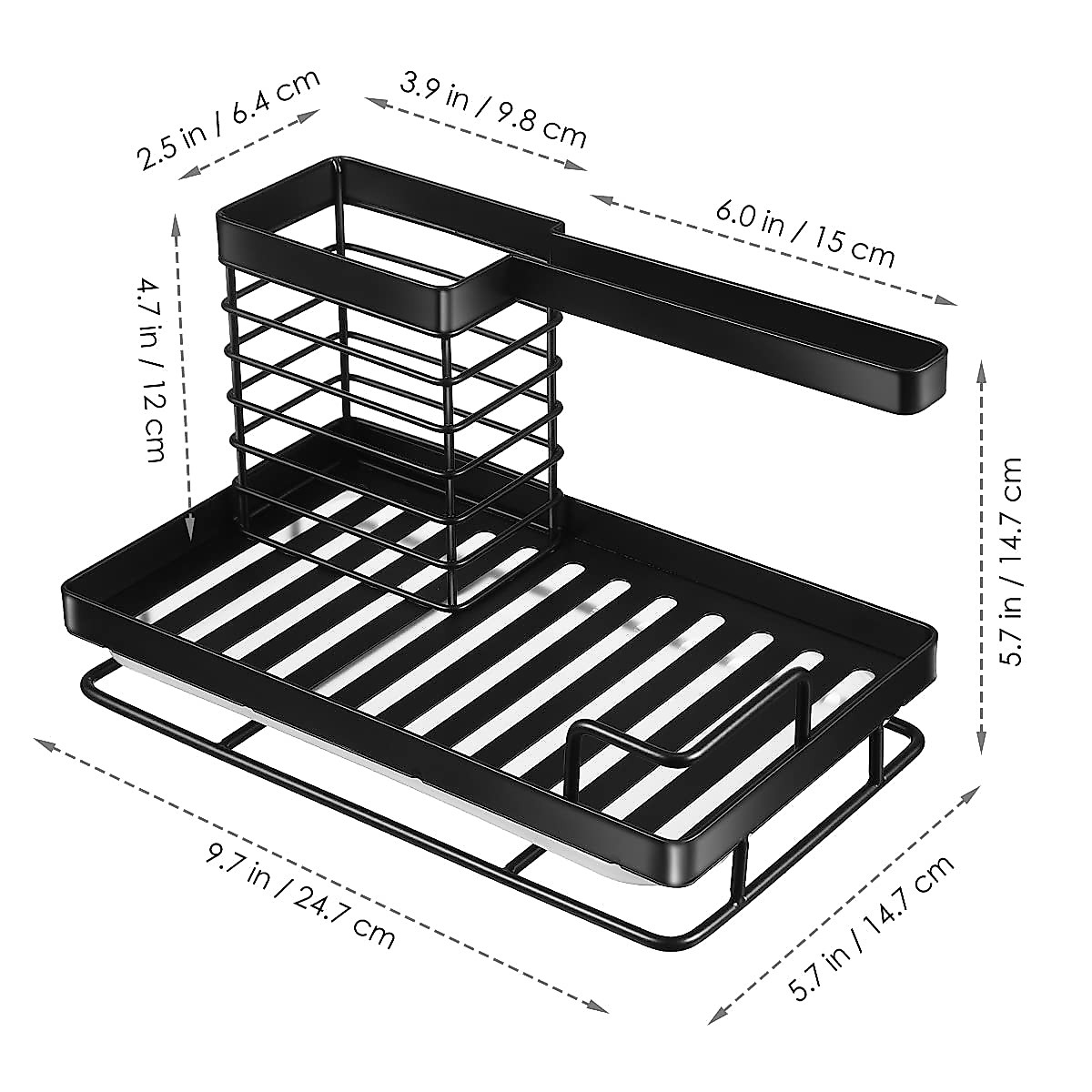 Kitchen Sink Caddy Sponge Holder: Large Kitchen Sink Organizer for Dish Rag Soap Brush - 304 Stainless Steel Sponge Holder Rack with Removable Drain Tray for Counter Storage