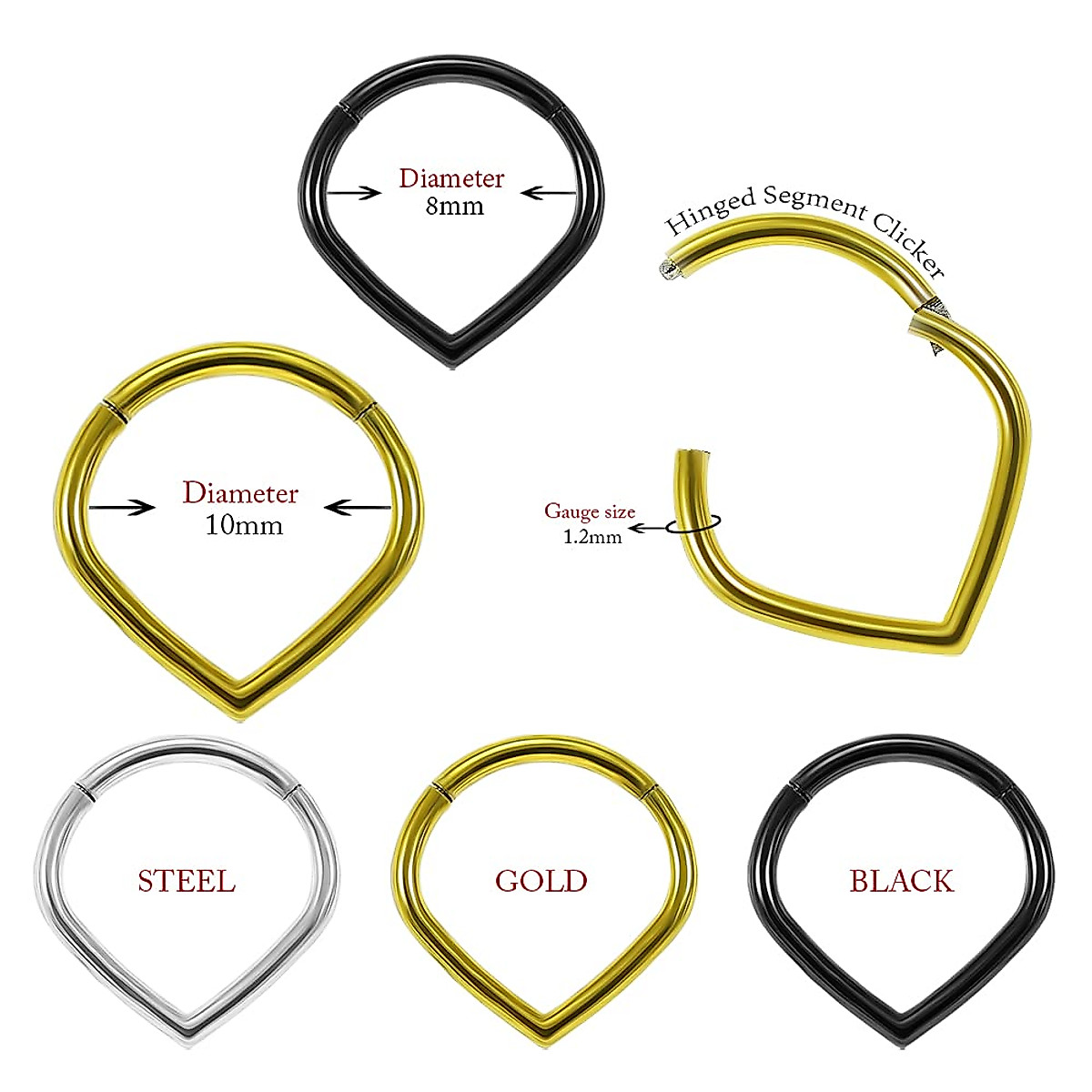 Triangle Septum Ring/Cartilage Earring- Septum Nose Ring- Gold Surgical Steel Hoop- 16 Gauge - 10mm Septum Ring