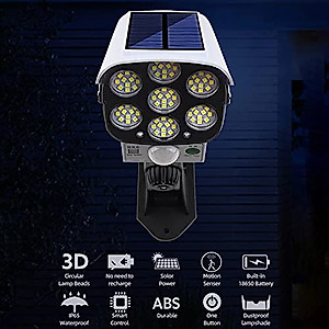 Outdoor Motion Sensor Solar Lights 2000 Lumens 77 LEDs Spotlight With Remote Controller FloodLights Outdoor IP66 Waterproof, Wireless Dummy Decoy Fake Security Camera for Porch Garden Patio Driveway
