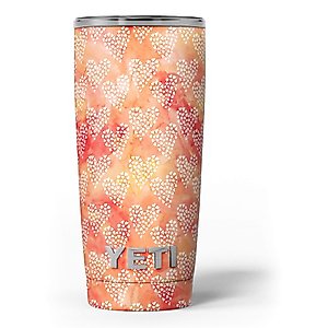 Design Skinz Watercolored Fire with White Tiny Hearts - Skin Decal Vinyl Wrap Kit Compatible with The Yeti Rambler Cooler Tumbler Cups
