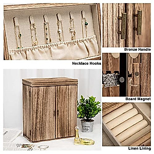 Poyilooo Jewelry Box Organizer, Large Jewelry Boxes for Women, Great Storage Earring Organizer Display for Necklace Earring Ring Bracelet, Rustic Wood Jewelry Organizer Box for Girls, Ideal Gift