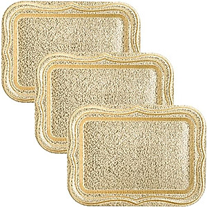 ZEAYEA 3 Pack Gold Serving Trays, Acrylic Rectangle Serving Platters, 14.5 inch Decorative Gold Plastic Trays for Home, Restaurant, Hotel, Wedding, Centerpiece Display