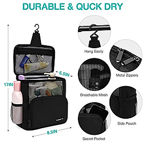 hatisan Portable Shower Caddy Dorm Room Essentials, Shower Caddy College Hanging Mesh Shower Caddy Bathroom Caddy, Shower Bag for College Shower Caddy Tote Traveling Gym Camping (Black)