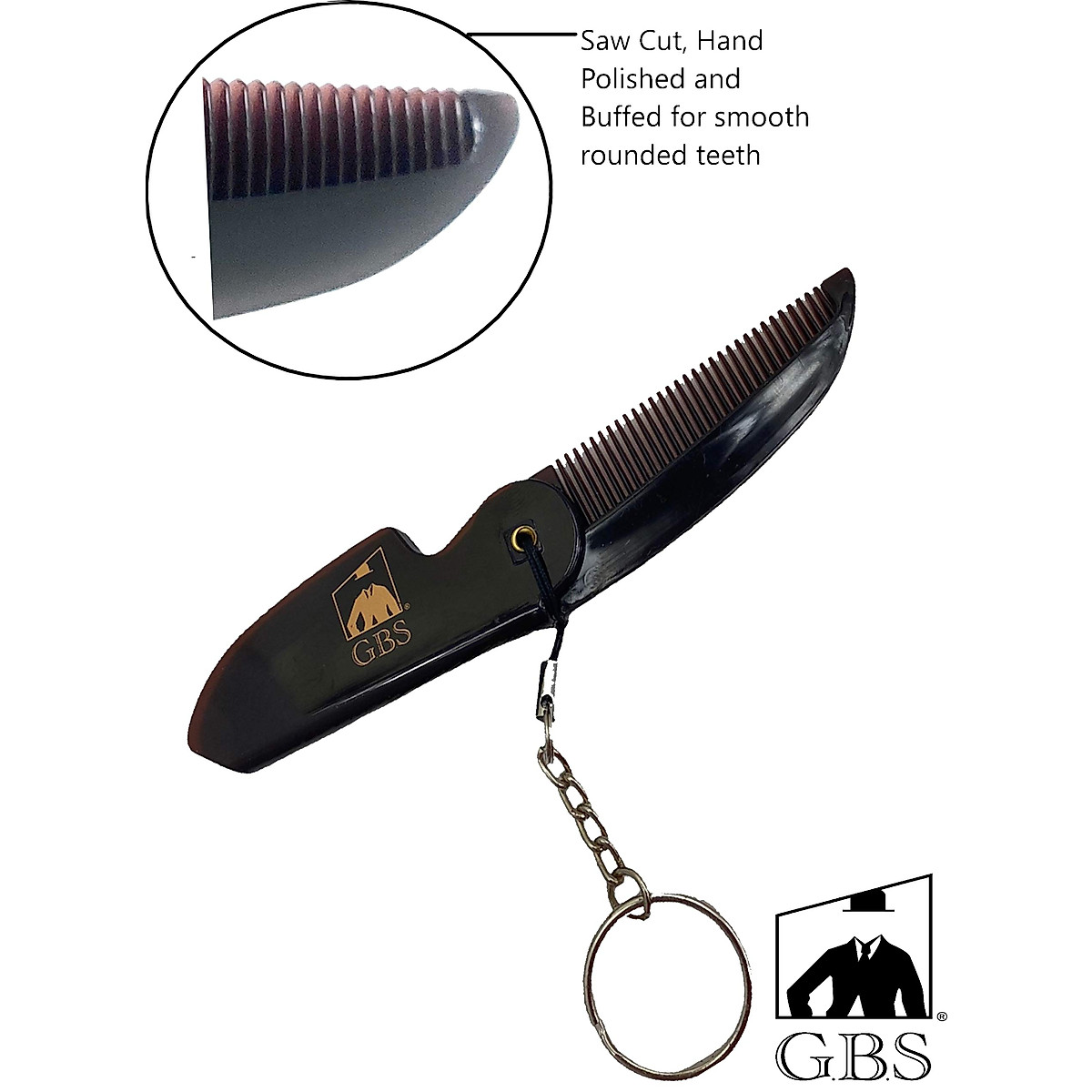 G.B.S Folding Beard Comb for Men - Handmade Keychain Mustache Comb - Portable Pocket Travel Comb for Grooming & Combing Hair, Beards and Mustaches