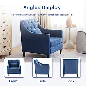 HUIMO Upholstered Living Room Chairs, Accent Chairs with Solid Wood,Reading Chair for Bedroom,Tufted Armchair with Lumbar Pillow,Mid Century Sofa Chair,Comfy Club Chair (Navy Blue)