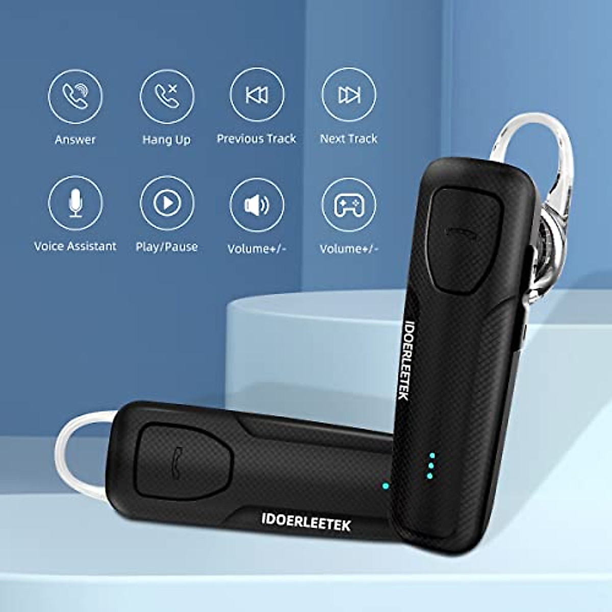 IDOERLEETEK Bluetooth Headset, S30 Bluetooth Earpiece Wireless Handsfree V5.1 Ultralight with Microphone 16 Hours Driving Headset Compatible with iPhone Android Cell Phone Laptop Tablets - Black
