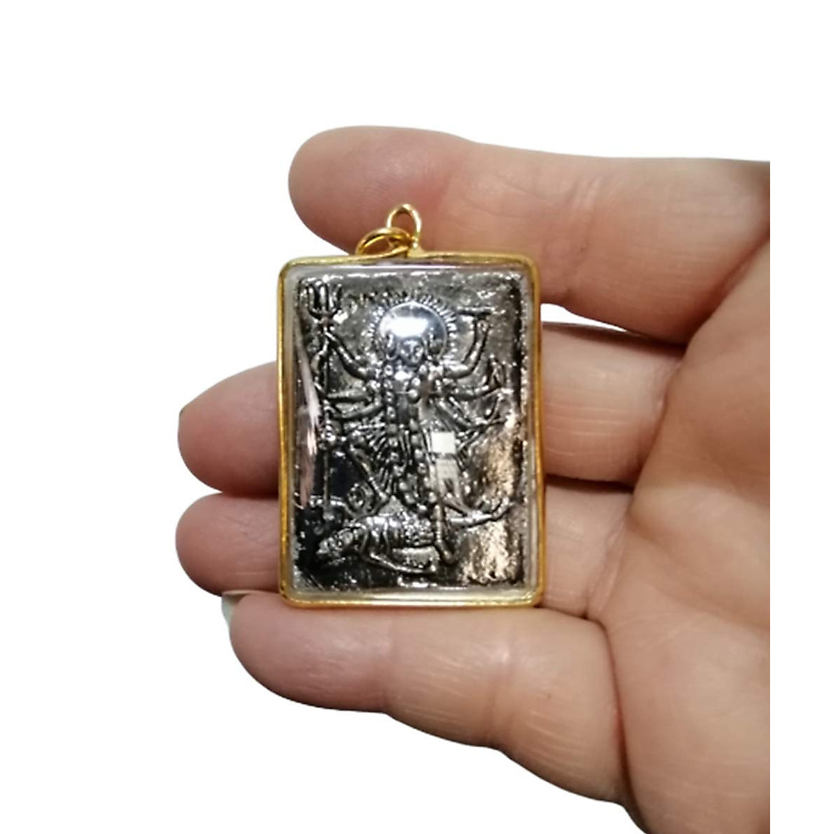 poppip Hindu Goddess MHA Kali Devi U-MA Gold Plated Pendant Protect Destroy Evil harm