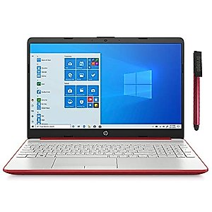 HP 15 15.6" Business Laptop Computer_ Intel Pentium Gold 6405U 2.4GHz_ 8GB DDR4 RAM, 256GB SSD_ AC WiFi_ Bluetooth 4.2_ Type-C_ HDMI_ Webcam_ Red_ Remote Work_ Windows 10 Pro_ BROAGE 64GB Flash Drive